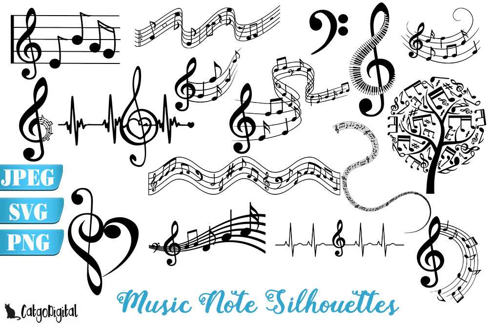 Music Note Silhouettes SVG PNG JPG, an Object Graphic by CatgoDigital
