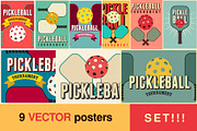 Pickleball retro vector poster set., a Sport Illustration by PoPaShop