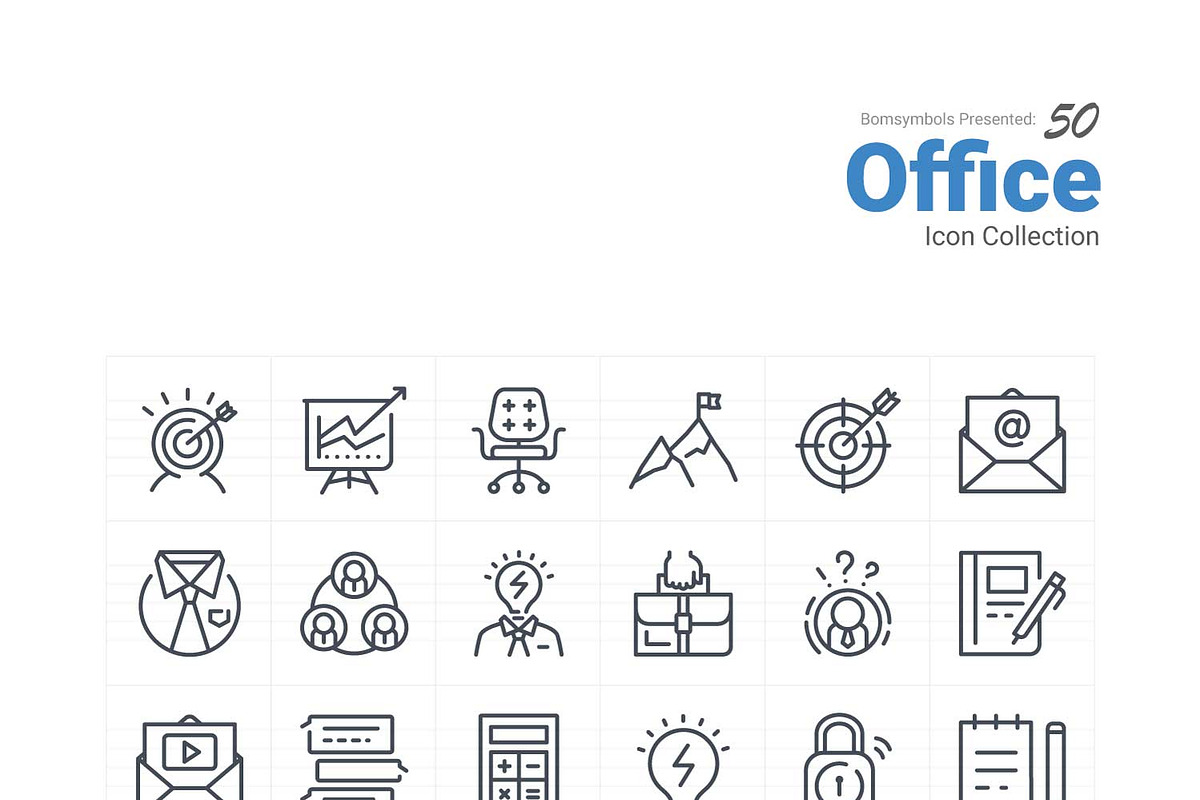 50 Office icon collection with outline | Creative Market