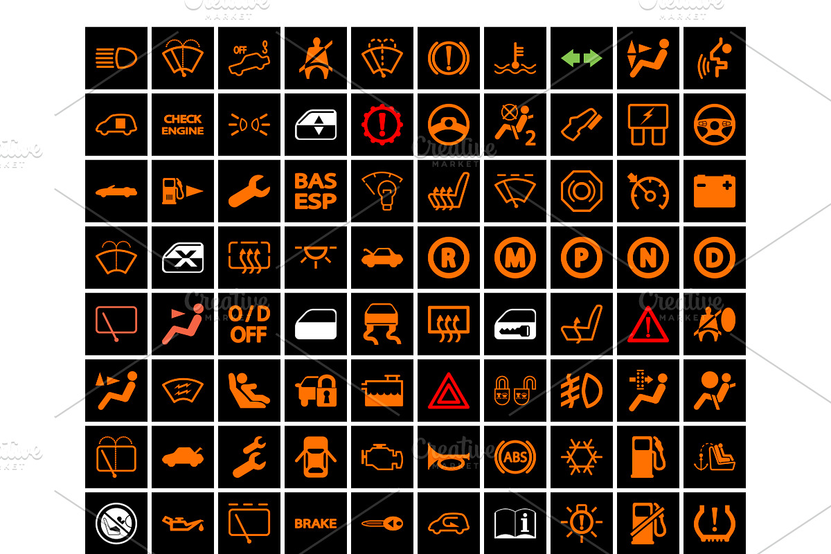 100 Car Dashboard Icons., an Outline Icon by Oleksii