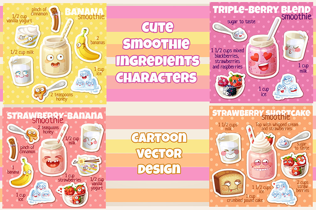 Cute Smoothie Vector Icons Set, a Food Illustration by Ann-zabella
