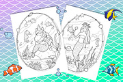 Mermaids & Unicorns Coloring Pages | Animal Illustrations ~ Creative Market