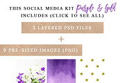 Purple & Gold Social Media Templates, a Social Media Template by Essem ...