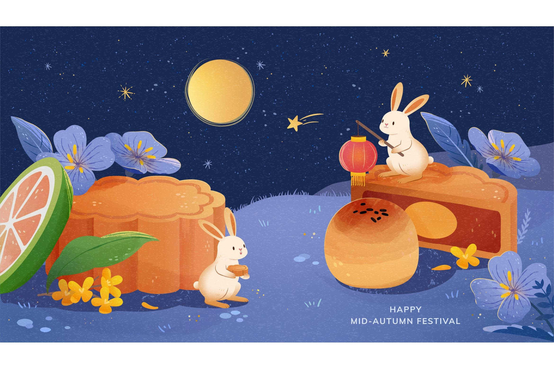 Mid Autumn mooncake theme banner, a Food Illustration by TotallypicRF