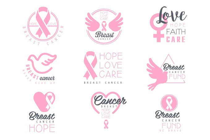 Breast Cancer Fund Set Of Colorful Promo Sign Design Templates In Pink ...