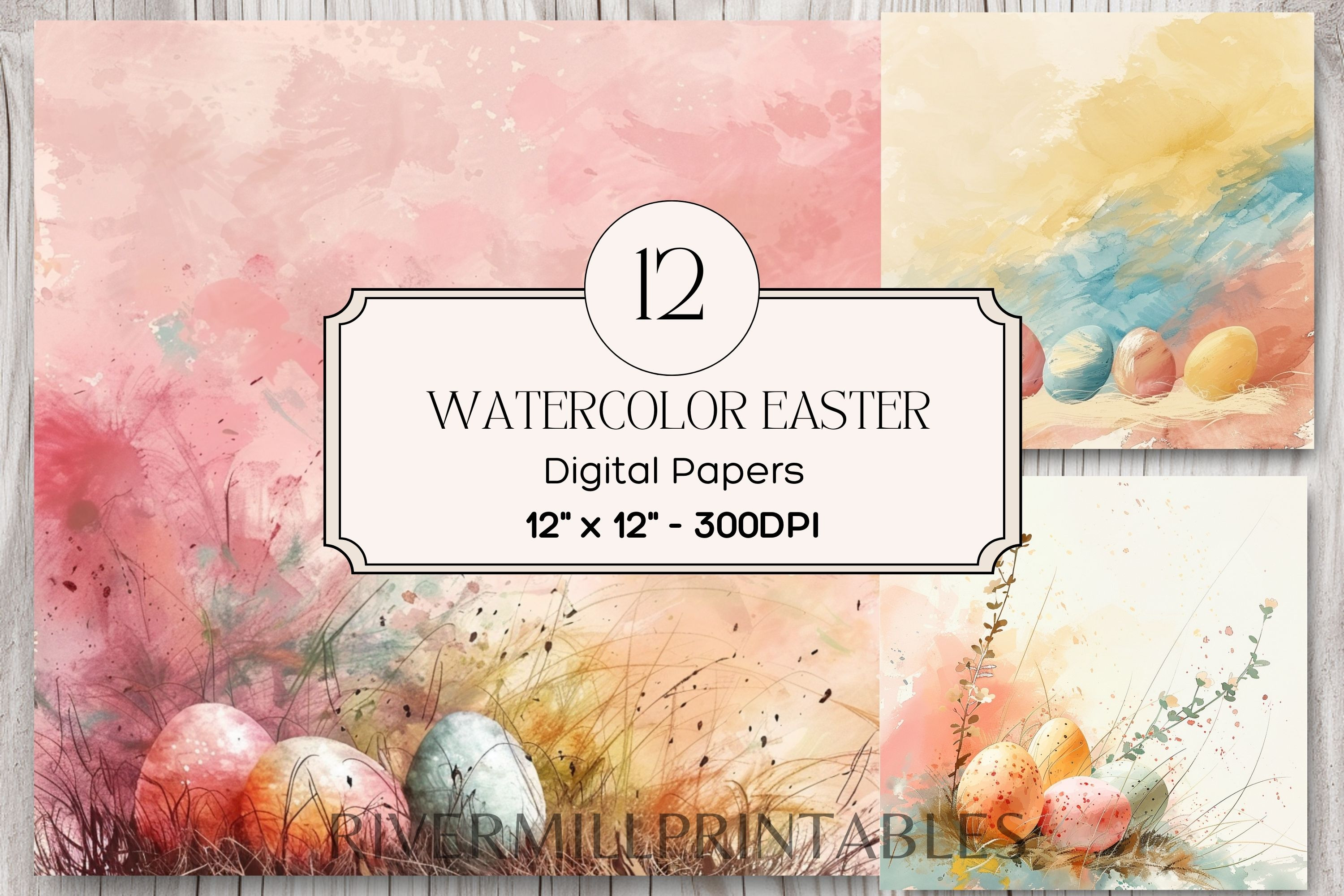 Easter Watercolor Backgrounds, a Background Graphic by Rivermill Printables