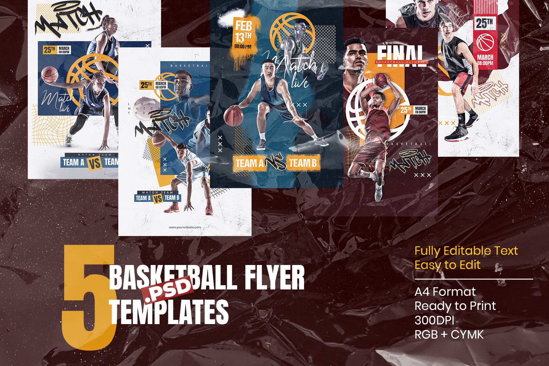 Bundle 5 Basketball Flyers Templates