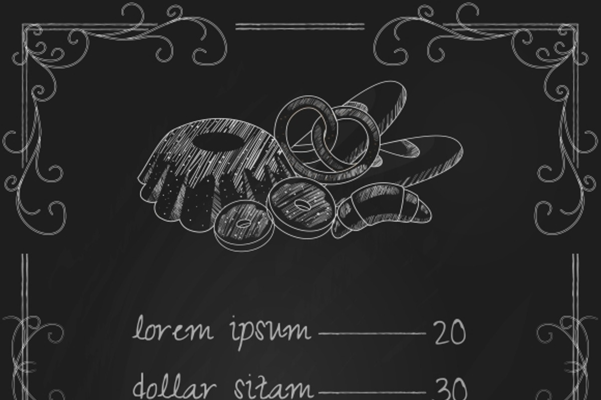 chalkboard bakery menu, a Decorative Illustration by Microvector