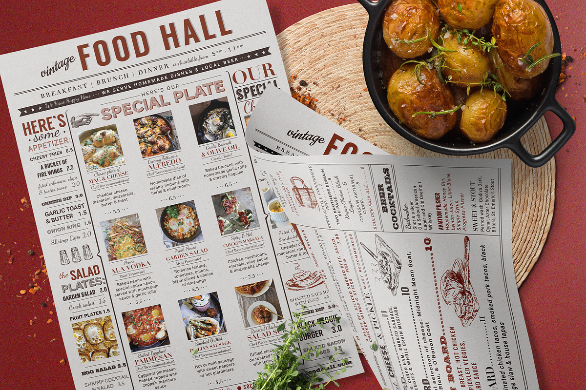 Newspaper Food Menu, a Flyer Template by BlueRobinStudio