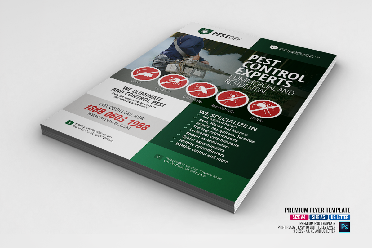 Pest Control Promotional Flyer, a Flyer Template by PSDPixel