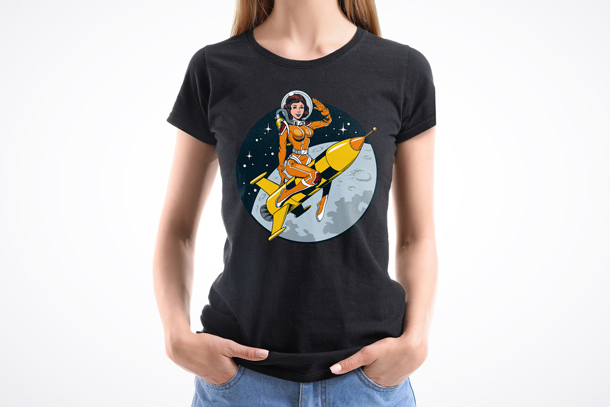 Astronaut woman riding a rocket, an Illustration by Ledokolua