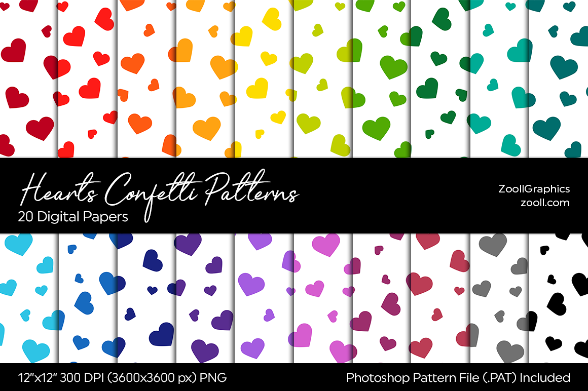 Hearts Confetti Digital Papers, a Pattern Graphic by ZoollGraphics