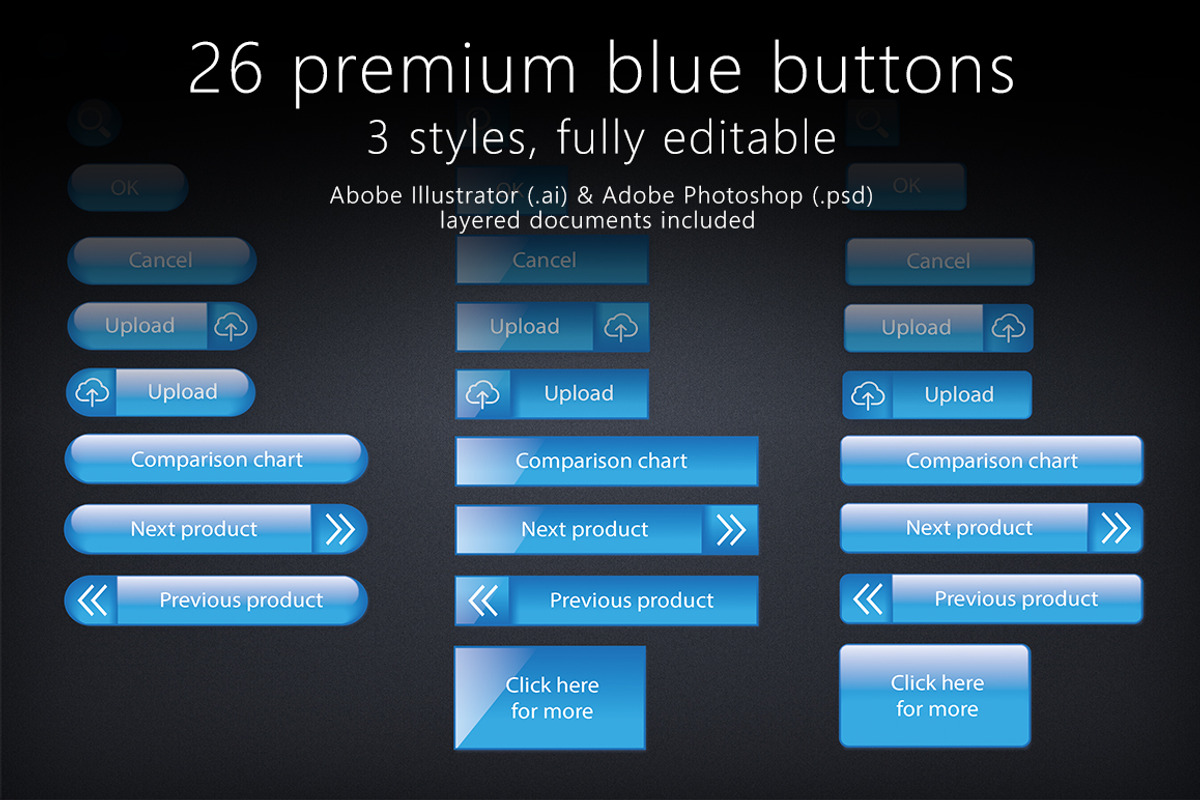 26 Glossy Blue Buttons, a Templates & Theme by DutchDigitalDesign