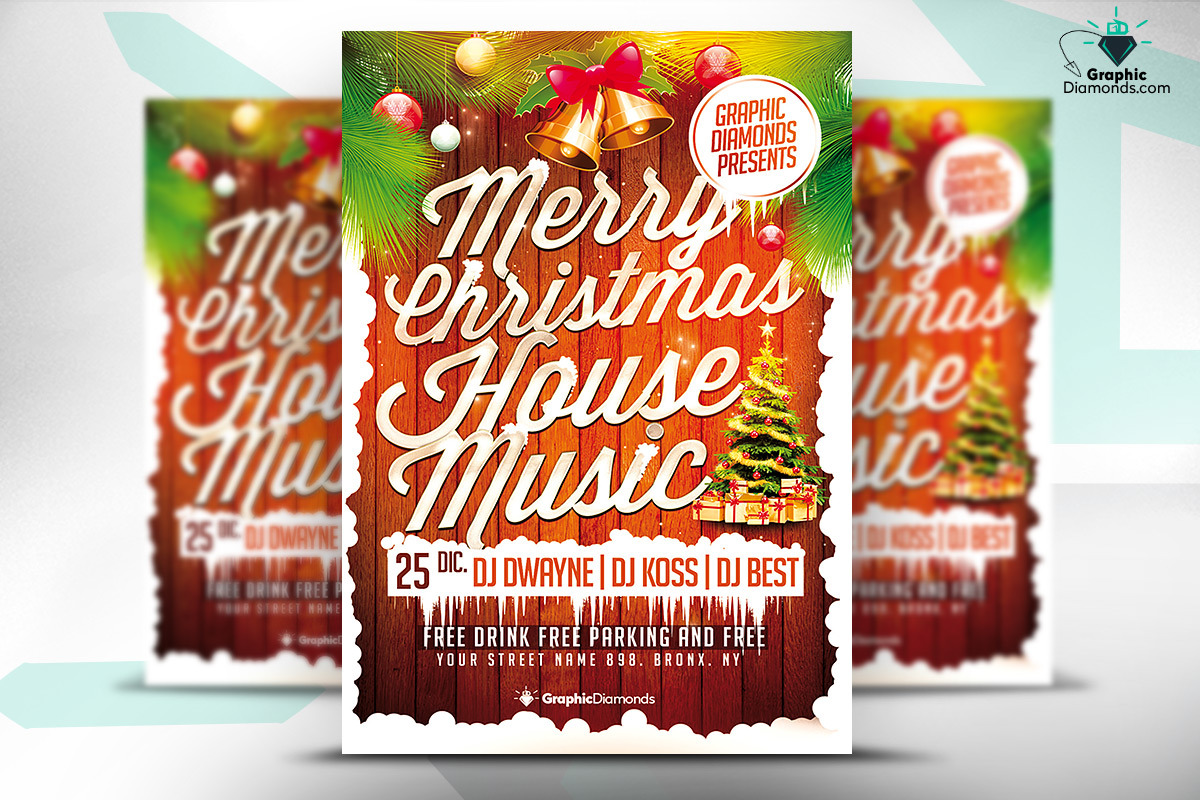 Christmas House Music Flyer, a Flyer Template by GraphicDiamonds