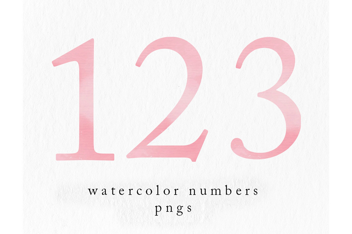 Pink Watercolor Numbers, pngs, a Layer Style Add-On by Wild Honey ...