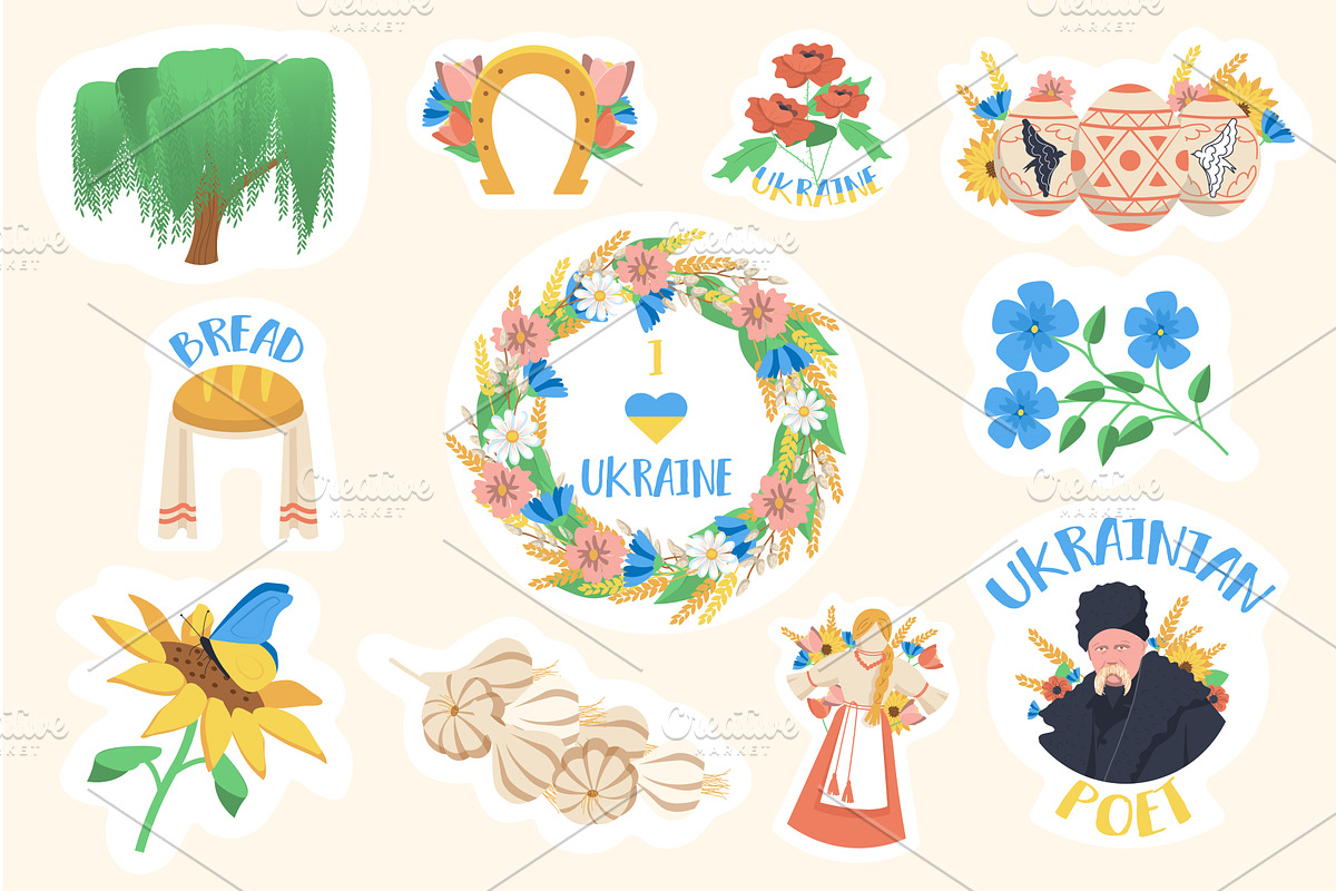 Ukraine stickers set, an Illustration by Dessign Sells