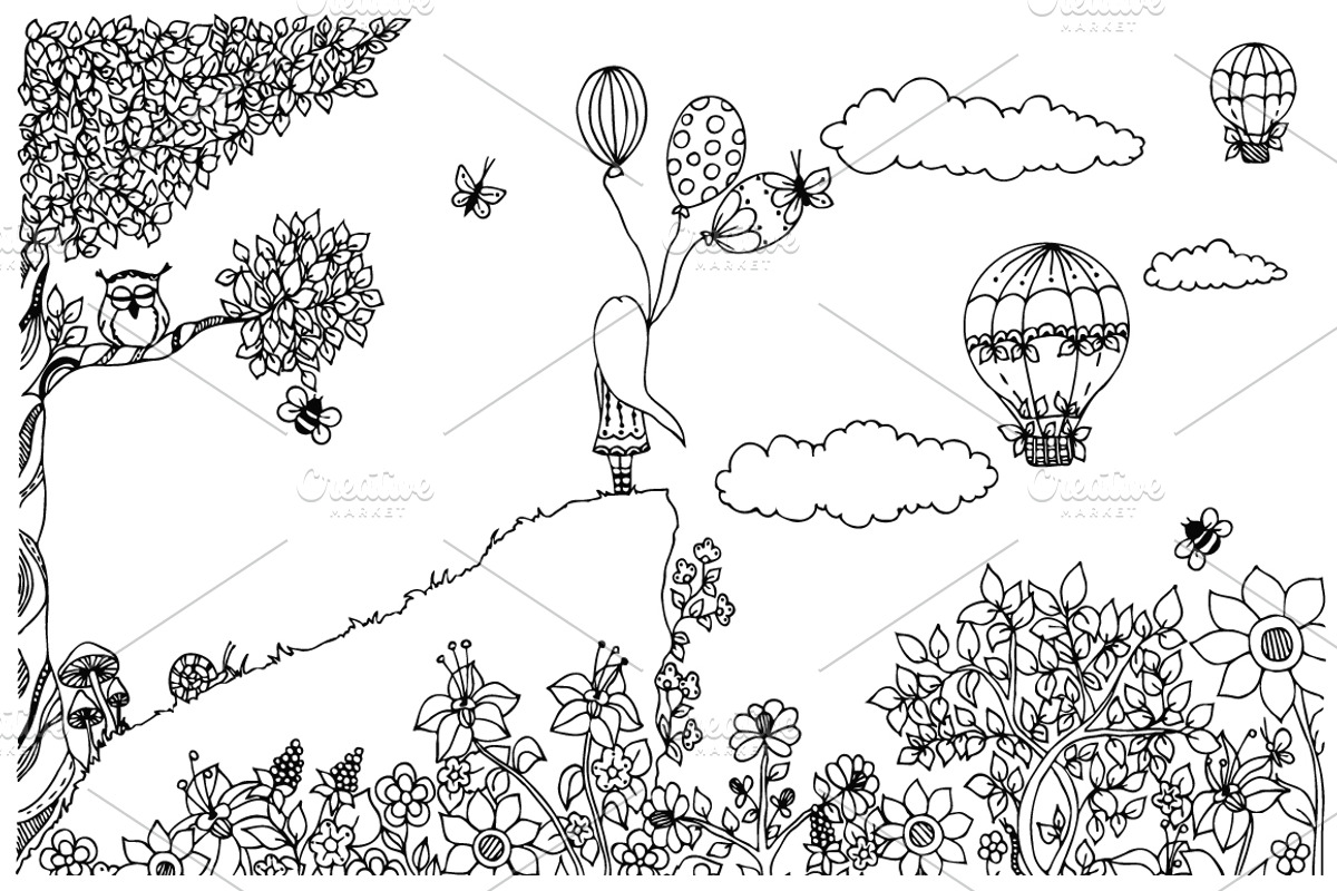 Gentle beautiful landscape in doodle, a Decorative Illustration by ...