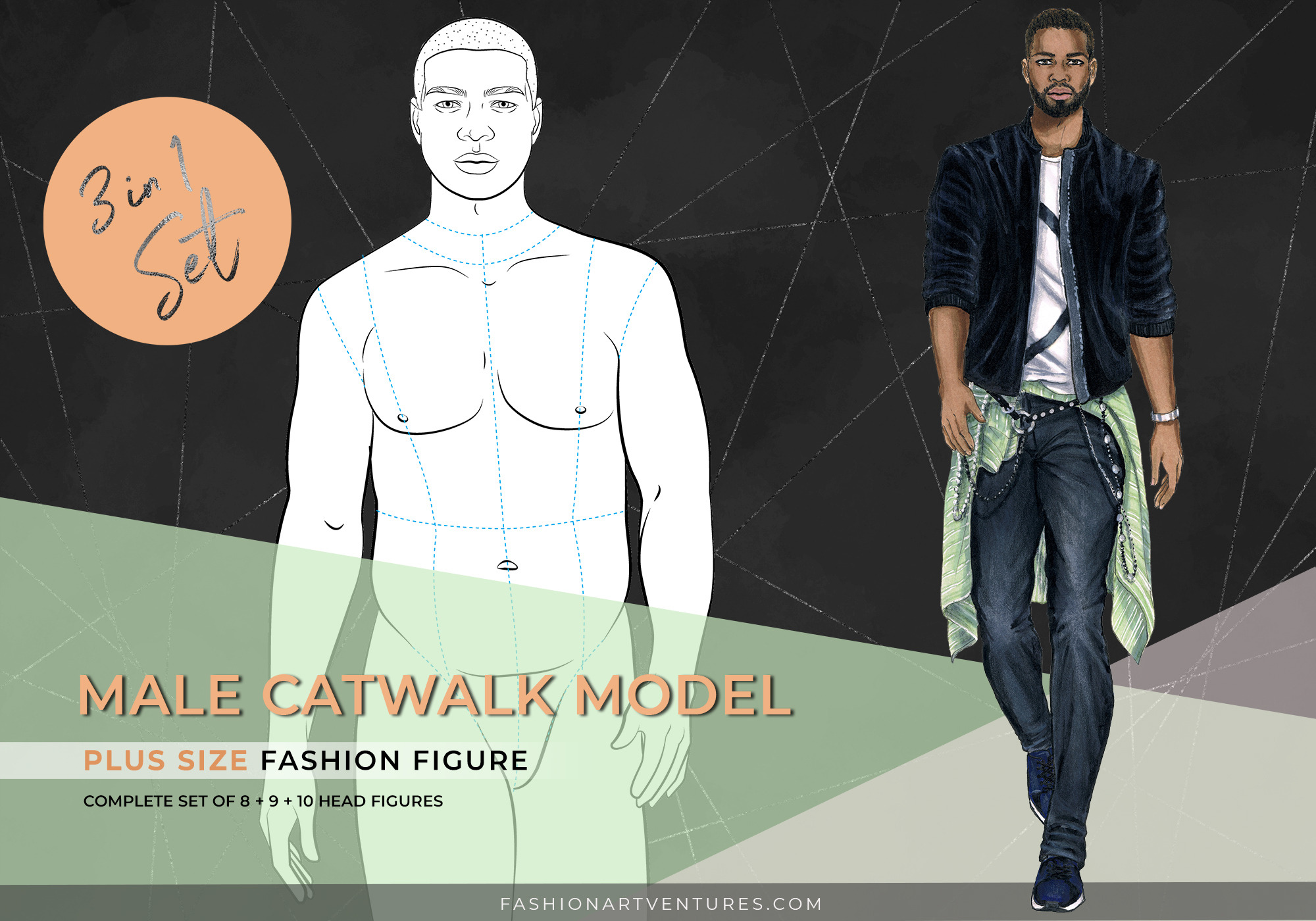 Male Plus Size Model- Catwalk Pose, an Illustration by Fashion ARTventures