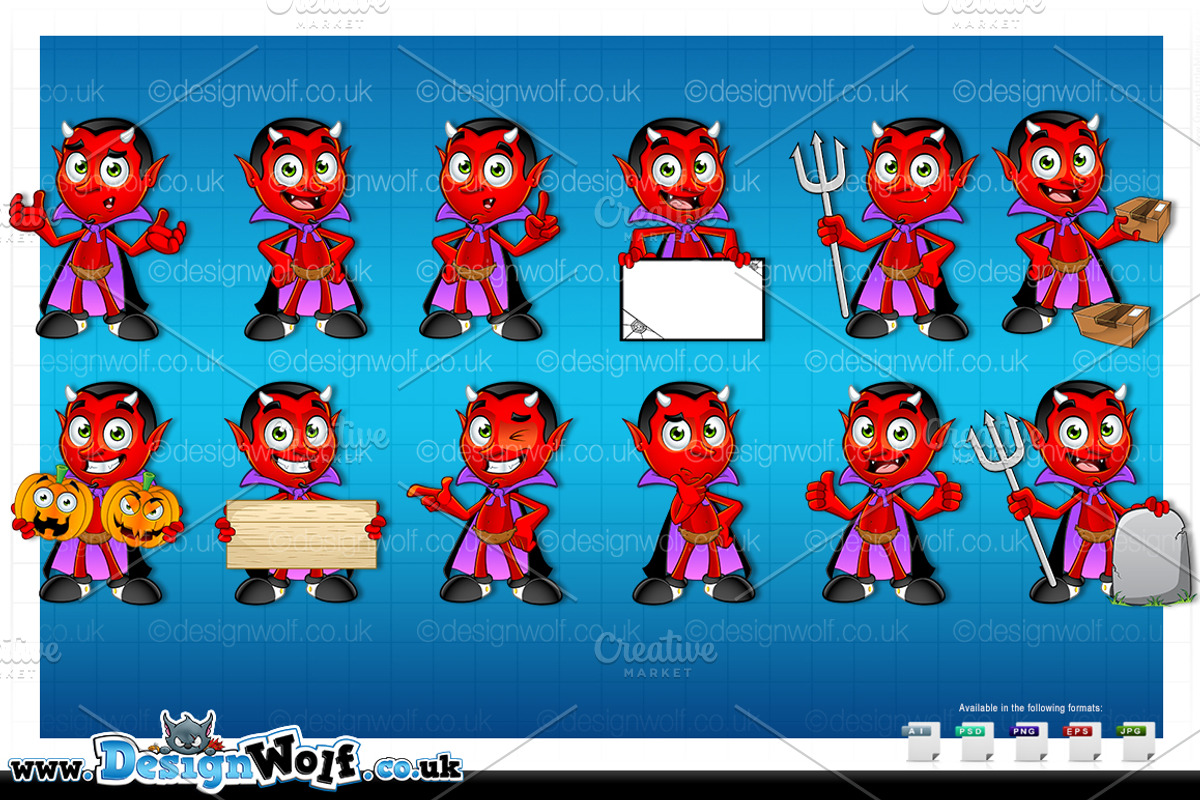Cartoon Devil Character in 12 Poses, an Illustration by DesignWolf