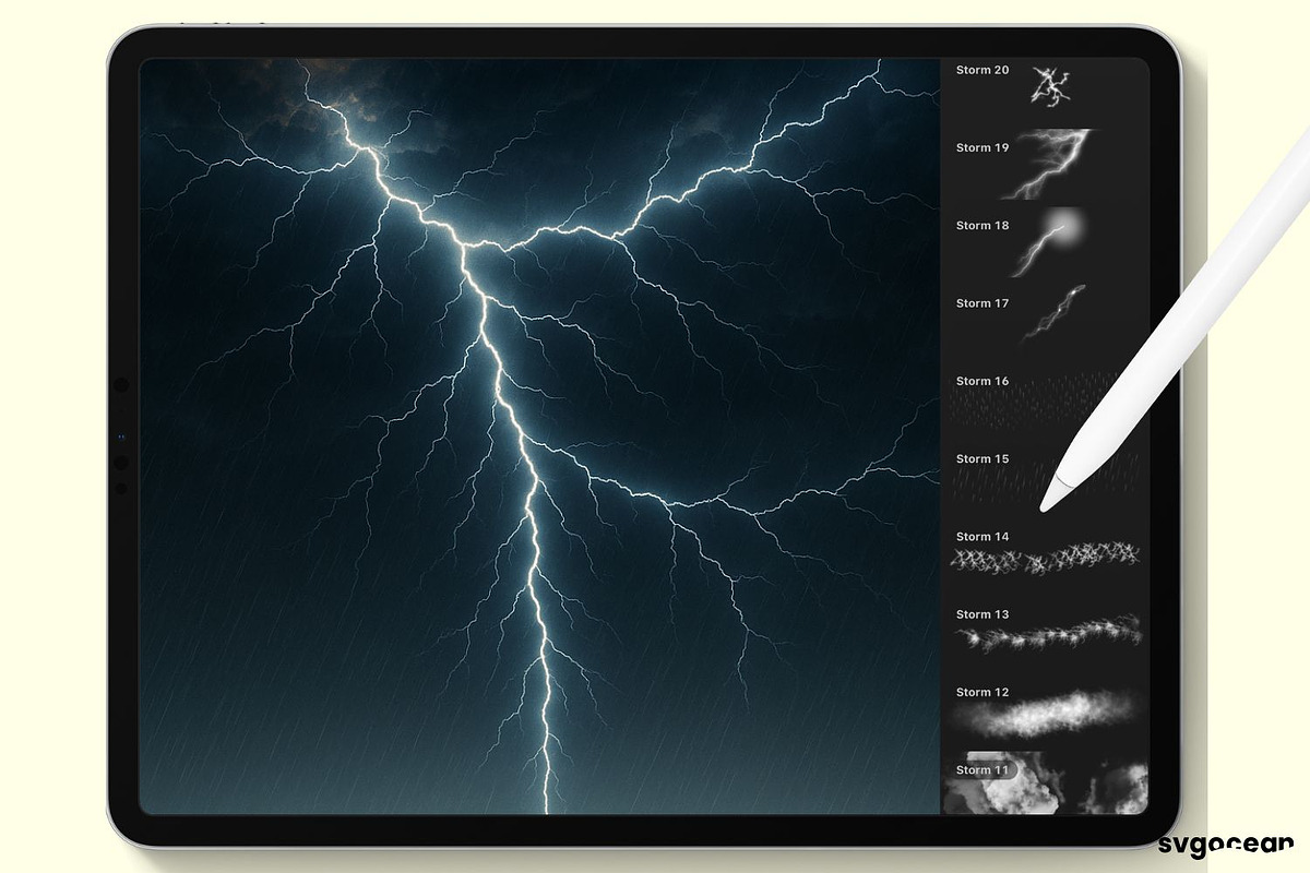 Storm and Lightning Procreate Brushe, an Illustration by svgocean
