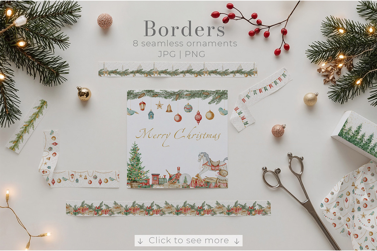 Christmas vintage watercolor clipart, an Illustration by Alisles