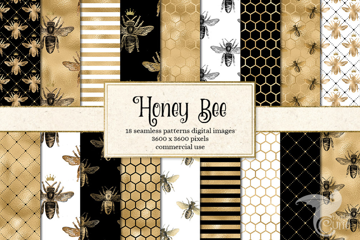Honey Bee Digital Paper, a Pattern Graphic by Digital Curio