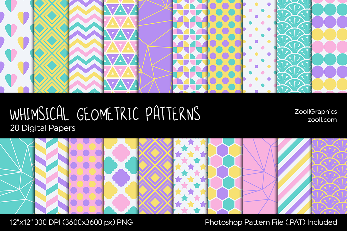 Whimsical Geometric Digital Papers, a Pattern Graphic by ZoollGraphics