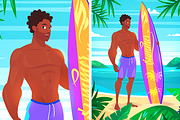 Surfing boy on sea background, a Person Illustration by Krolone