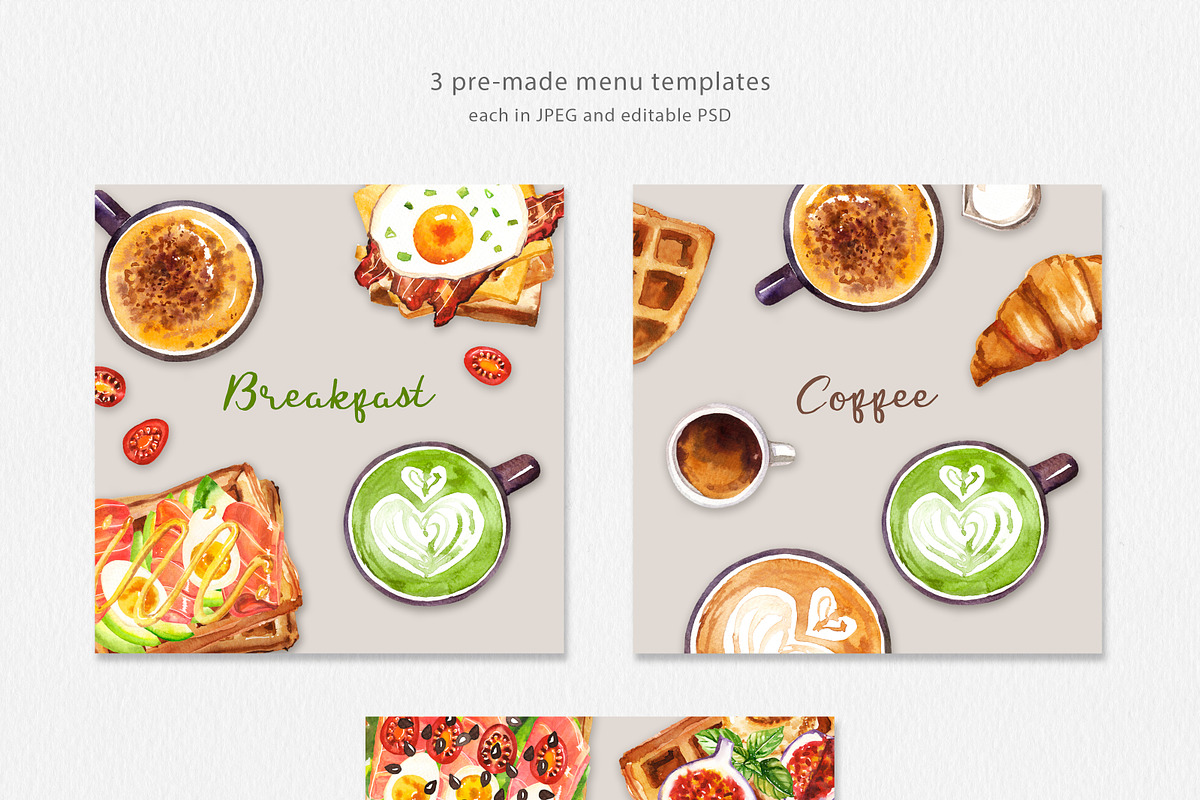 Delicious Breakfast Watercolor Set, a Food Illustration by Volha Studio