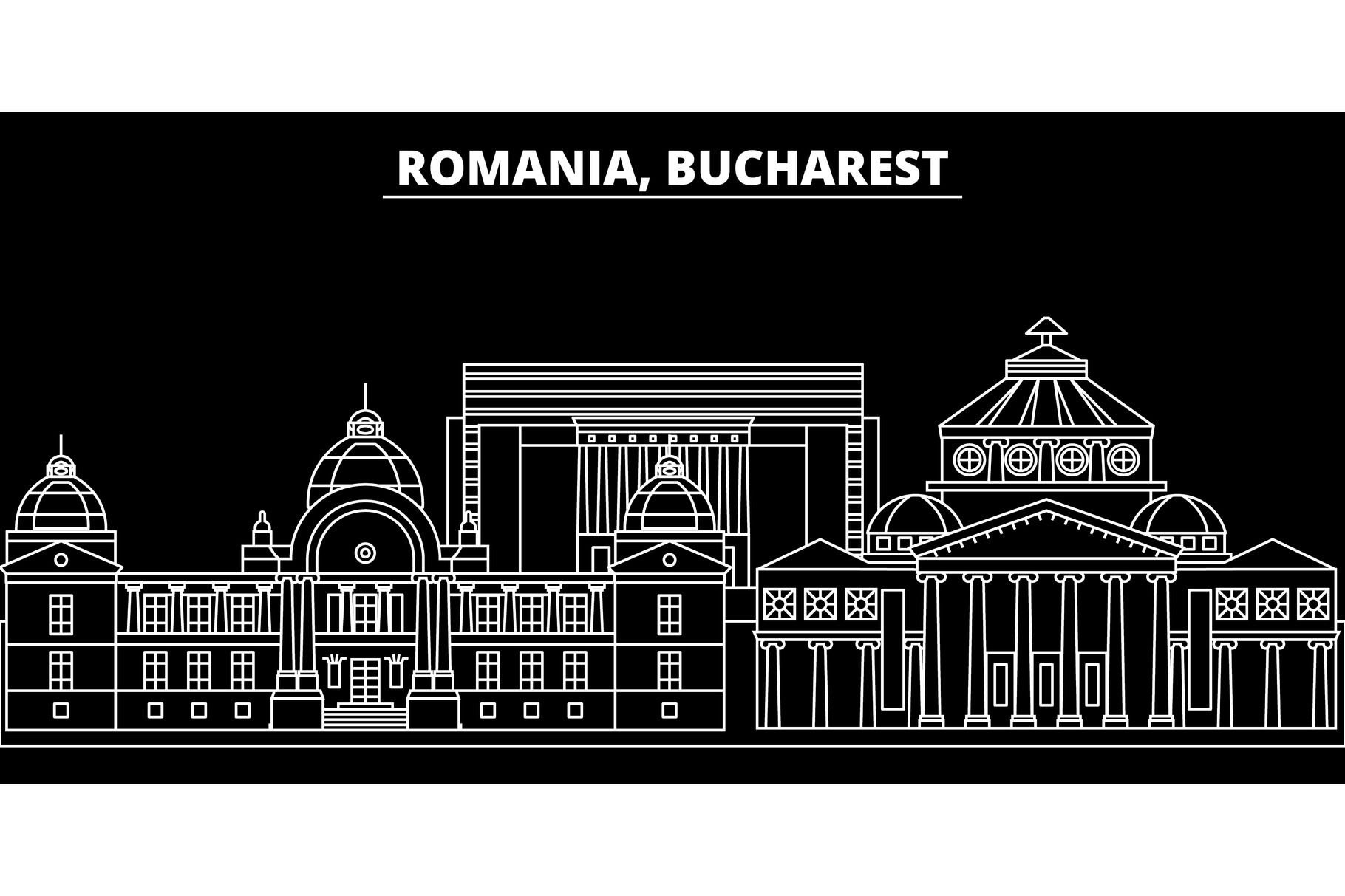Bucharest silhouette skyline. Romania - Bucharest vector city, romanian ...