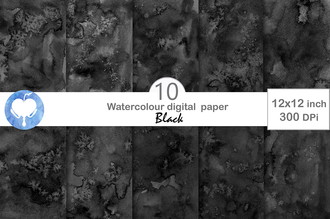 Black Watercolor Digital Paper, a Texture Graphic by AqwaColor