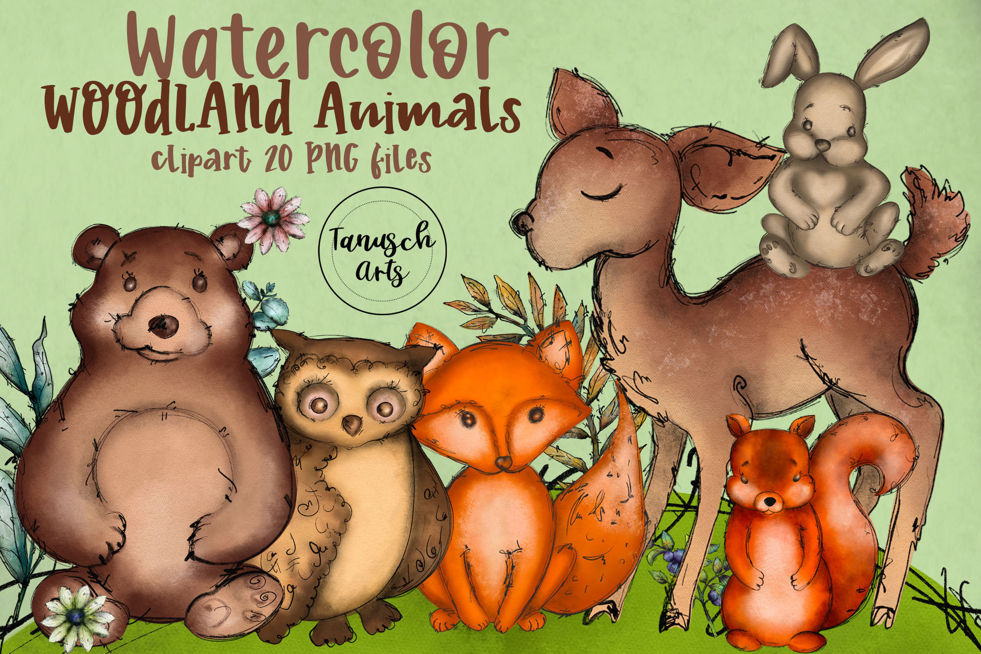 Watercolor Woodland Animals Clipart, a Graphic by TanuschArts