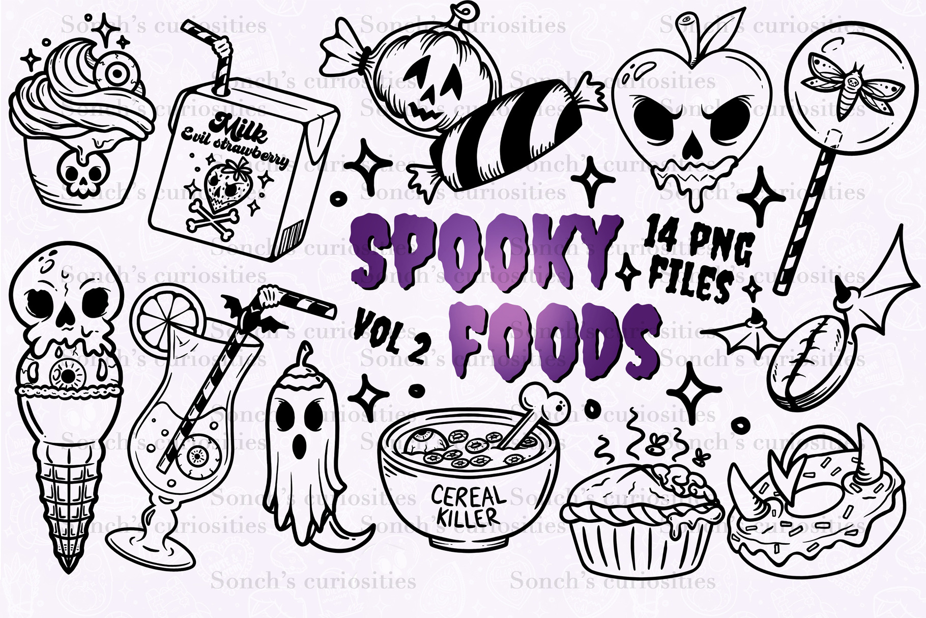 Spooky Foods 2 - Line work PNG + SVG, a Food Illustration by Sonch' s ...