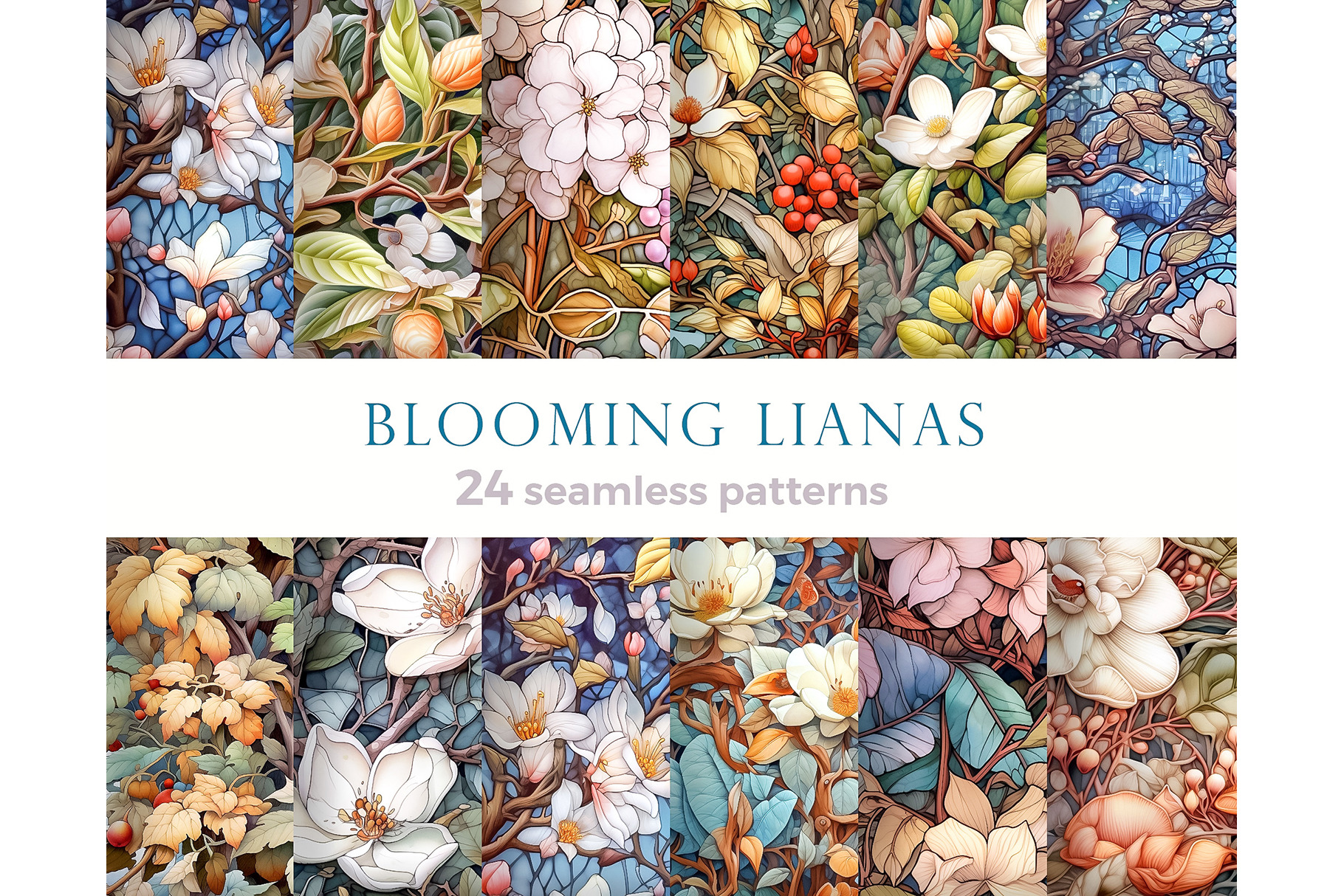 Seamless patterns with liana flowers, a Pattern Graphic by Bubert Art