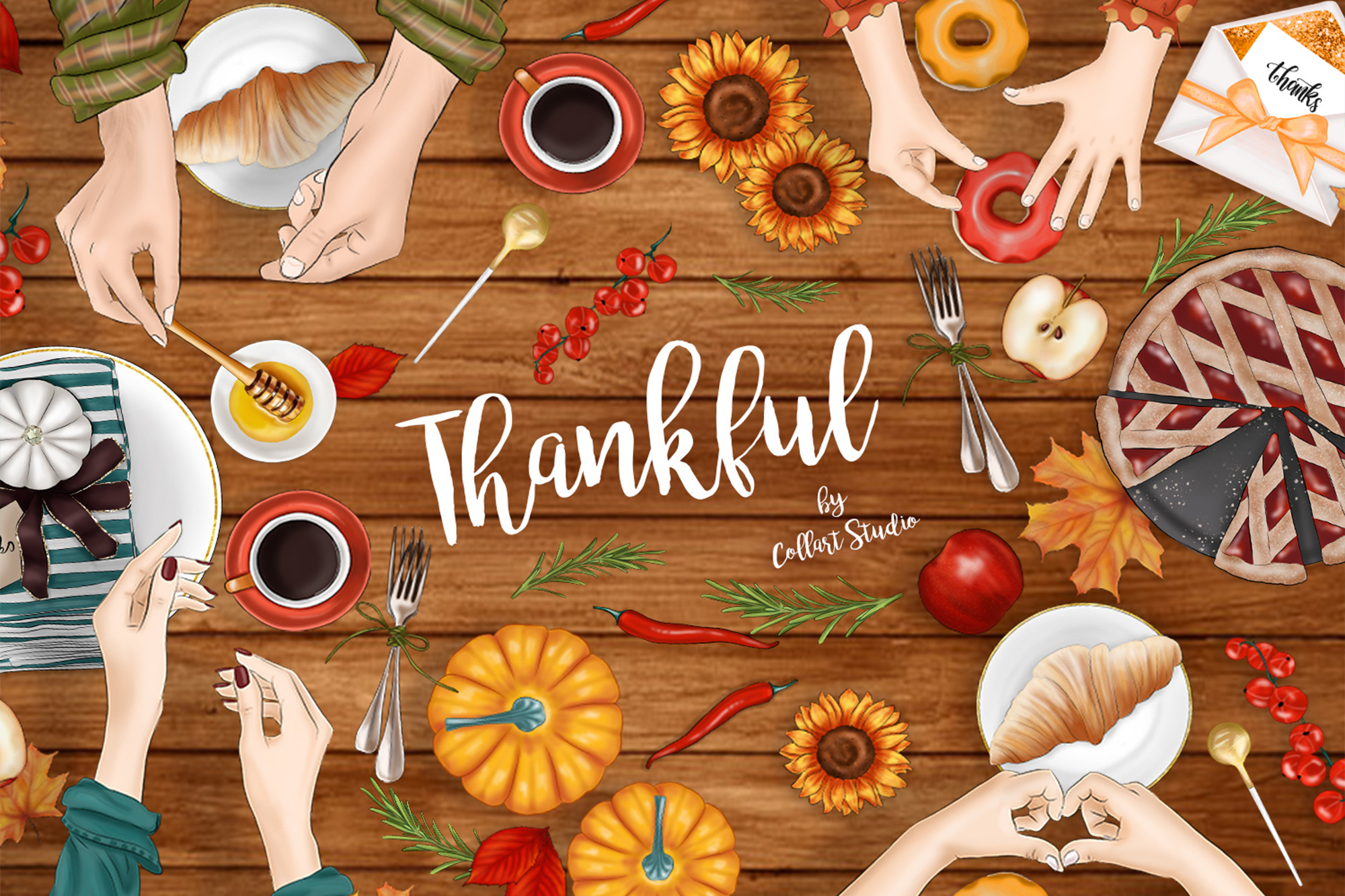 Thanksgiving clipart, autumn, a Food Illustration by Collart Studio