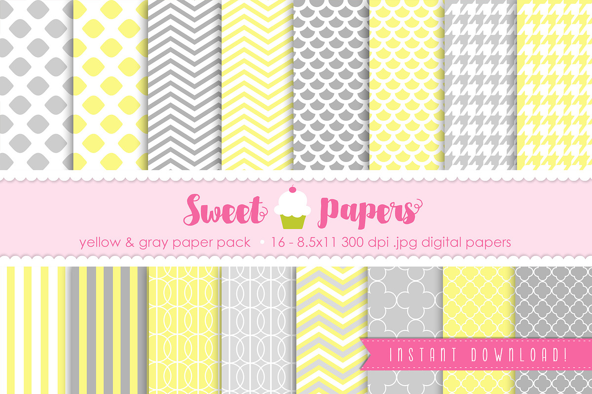 Yellow and Gray Digital Paper SPYG01, a Pattern Graphic by Sweet Papers