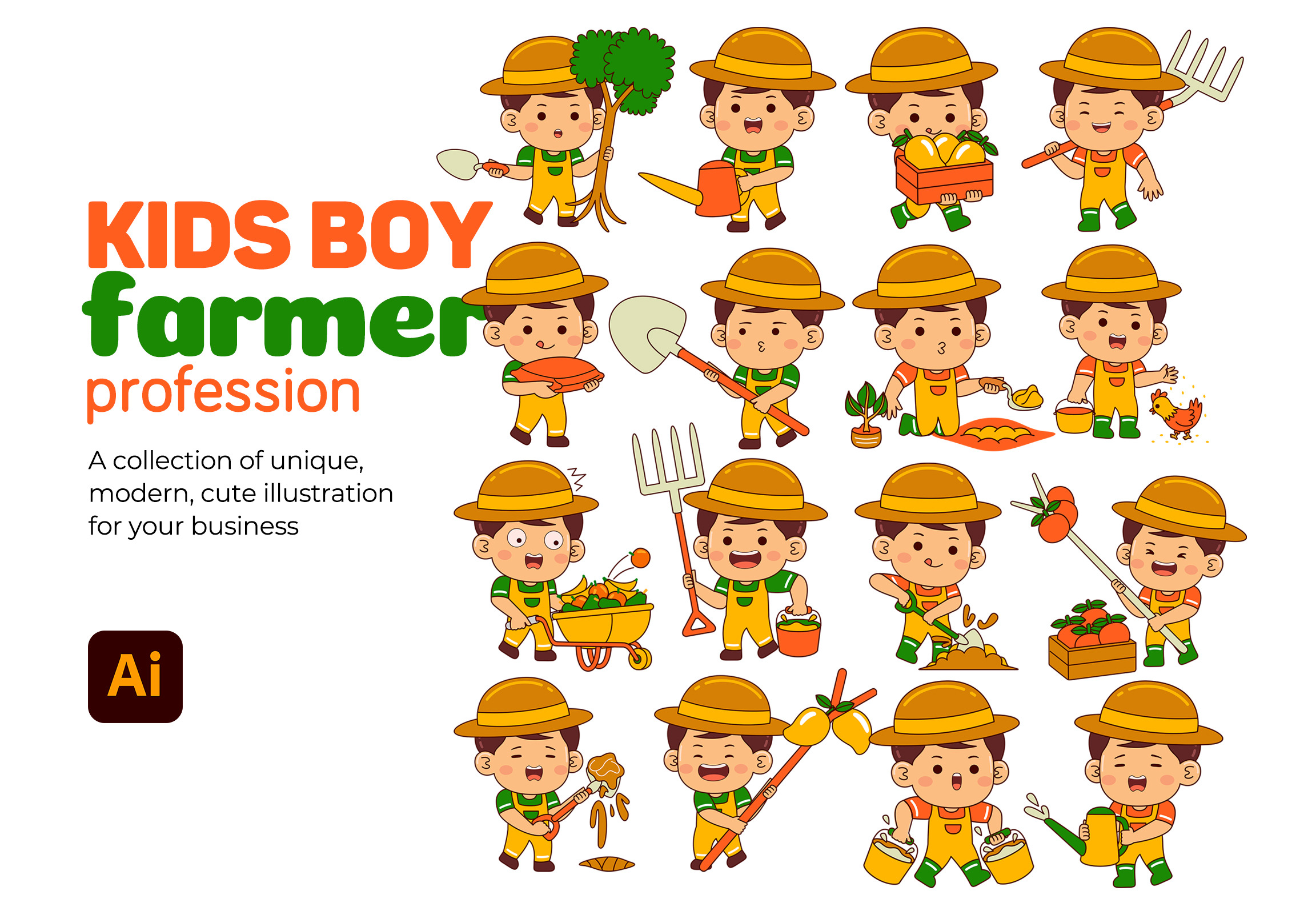 Kids Boy Farmer Profession Pack, a Person Illustration by MEDZ