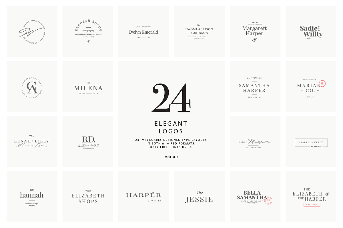 24 elegant feminine logos vol. 8.0, a Branding & Logo Template by pawellpi