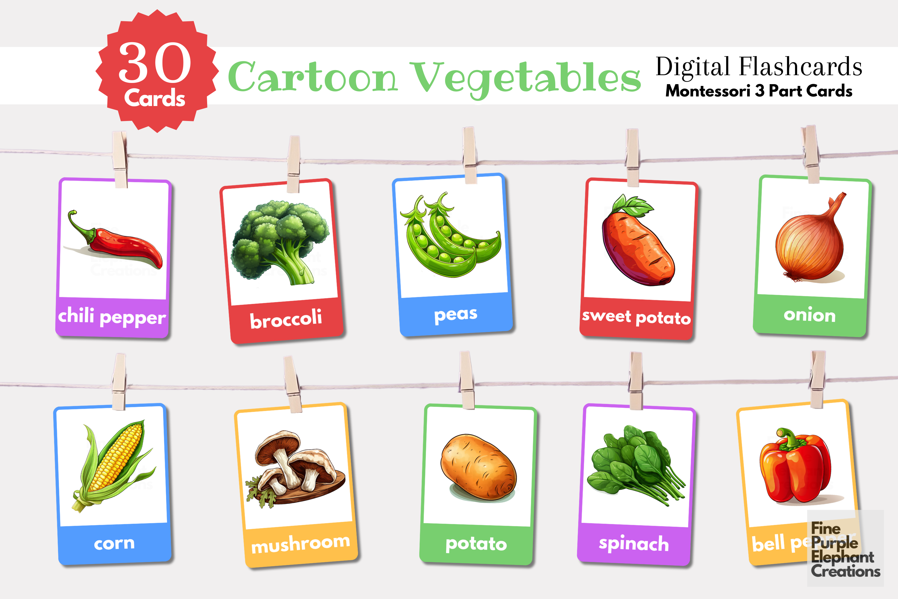 Vegetable Montessori Flashcard Learn, an Object Graphic by Fine Purple ...