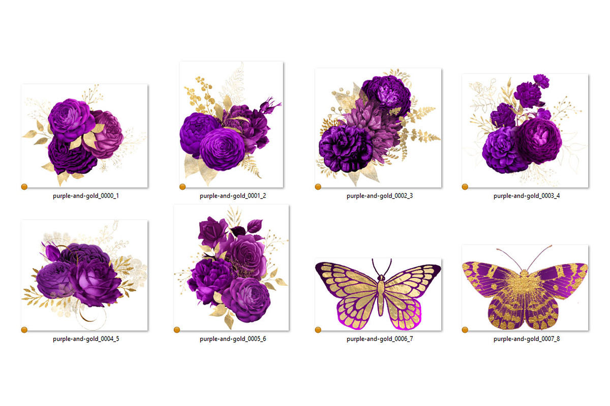 Purple and Gold Floral Clipart, an Illustration by Digital Curio