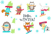 Cute snowboarding animals set, an Animal Illustration by Siberian Art