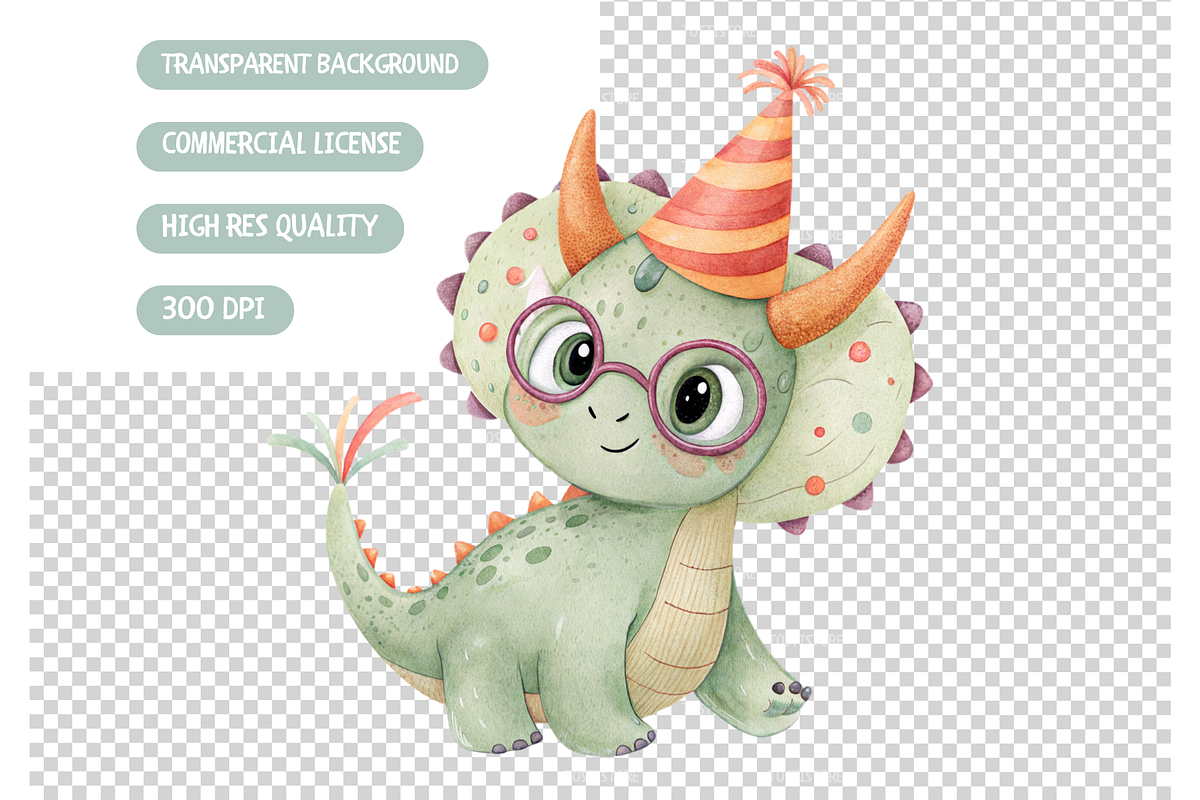 Cute Birthday Dino Clipart Set, an Illustration by TatiMockup