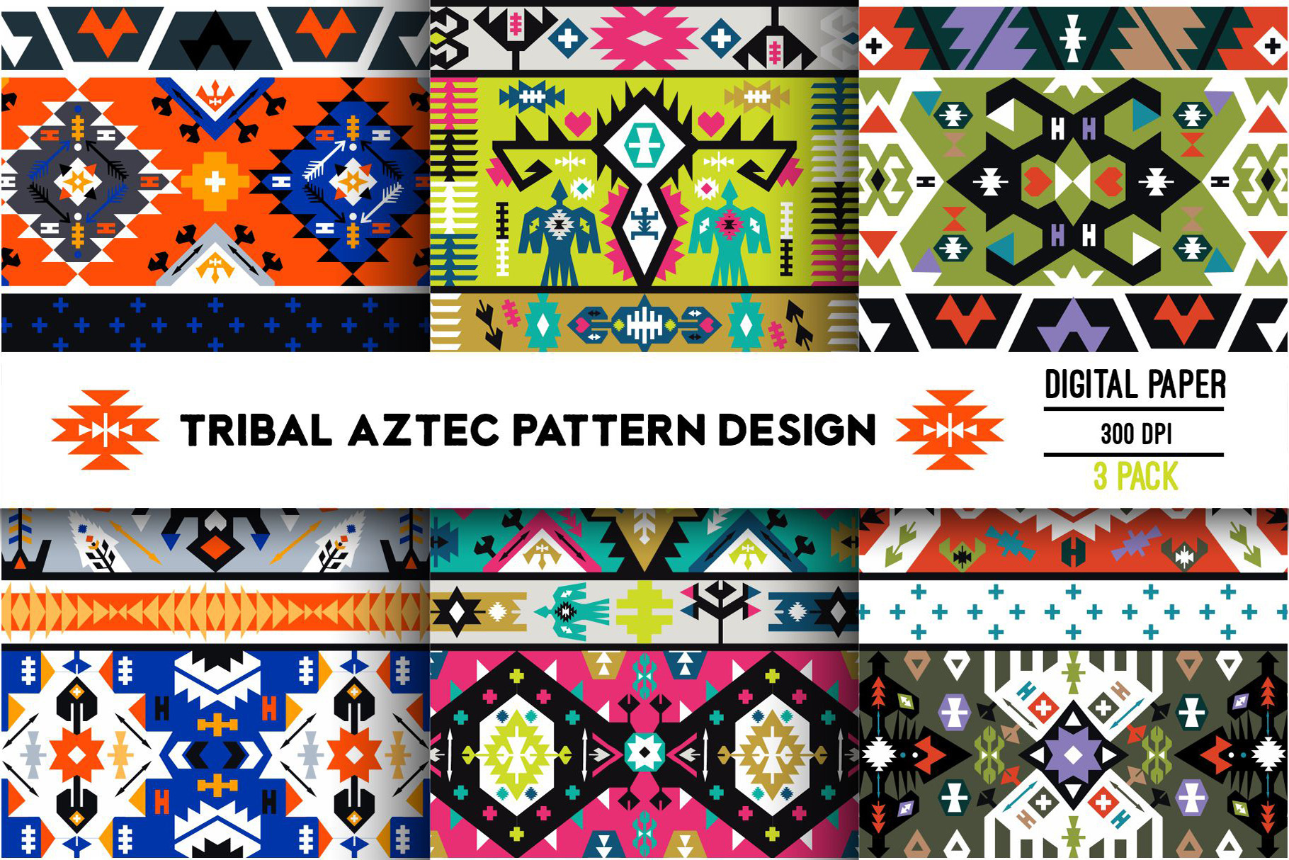 Collection Bright Aztec Patterns, a Pattern Graphic by tomuato