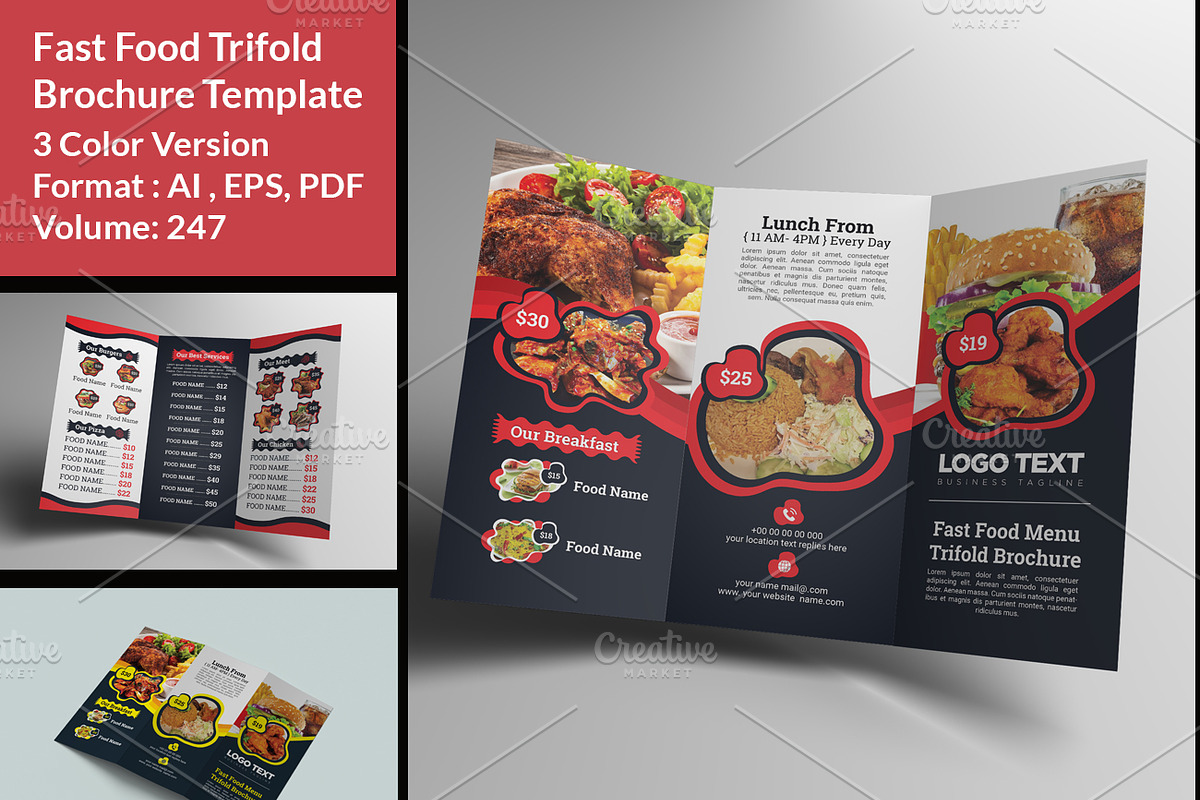 Fast food restaurant menu trifold, a Brochure Template by MRI STUDIO
