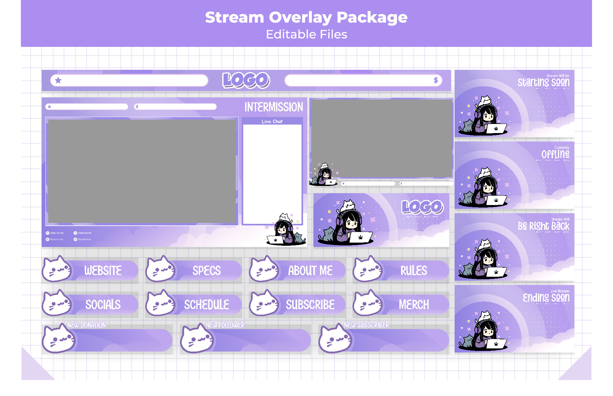 Purple Girl Theme Overlay Stream, a Design Template by Mhagi27