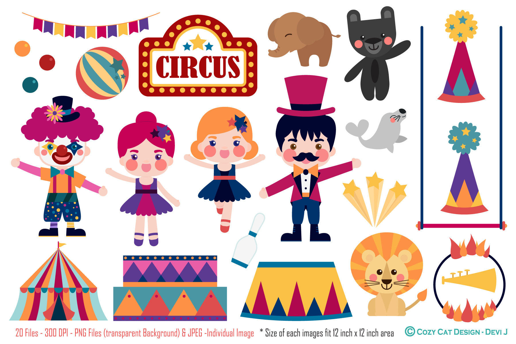 Circus Digital Clip Art, an Illustration by Cozy Cat Design | Creative ...