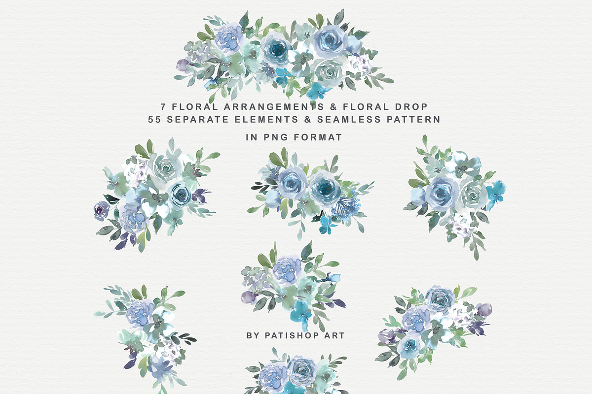Pale Watercolor Floral Clipart Set, a Decorative Illustration by ...