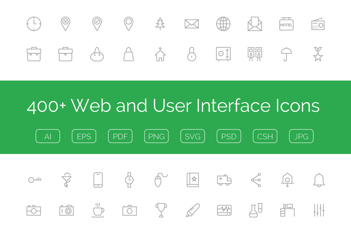 400+ Web and User Interface Icons, an Outline Icon by Vectors Market