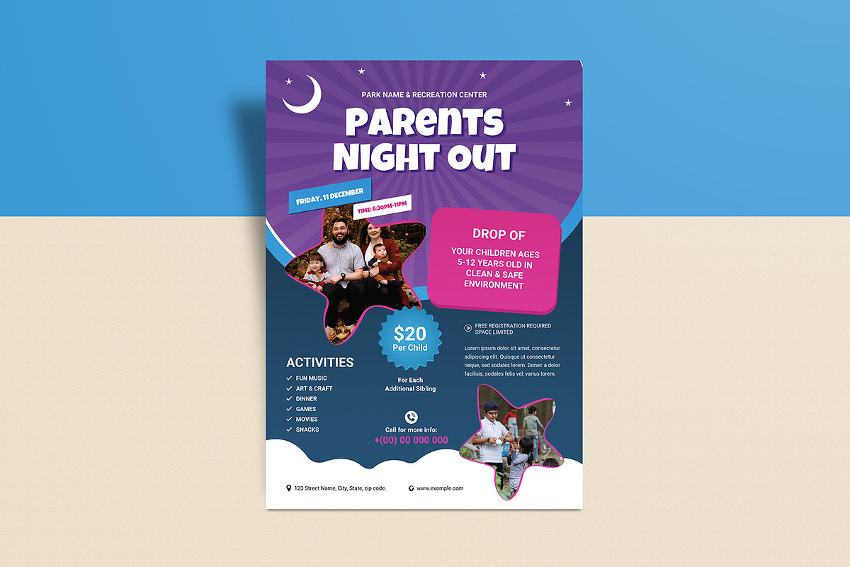 Parents Night Out Flyer Templates, a Flyer Template by retrographix