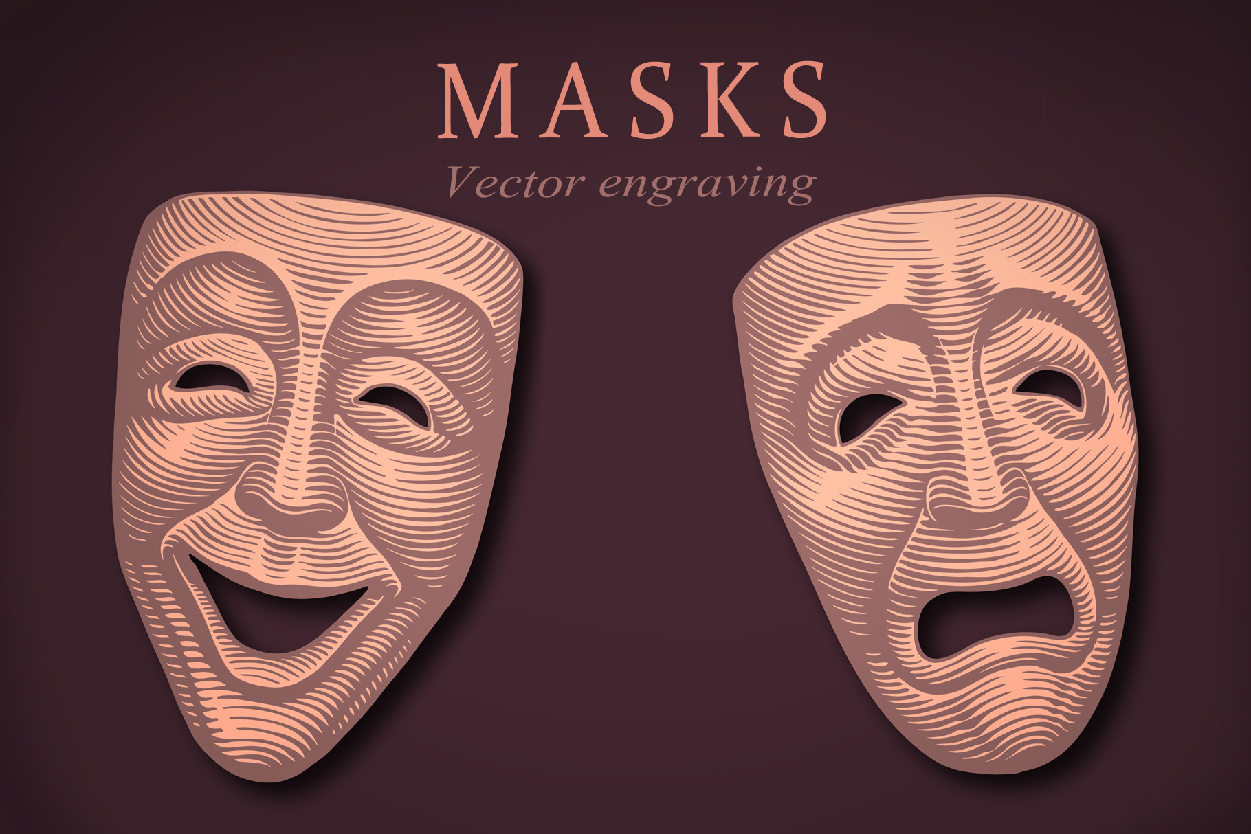 Theater Masks. Vector engraving, an Object Illustration by Vector ...